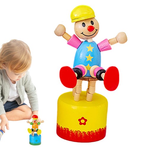 Wooden Clown Toy Ornament The Clown Figure Swing Clown Thumb Push ...