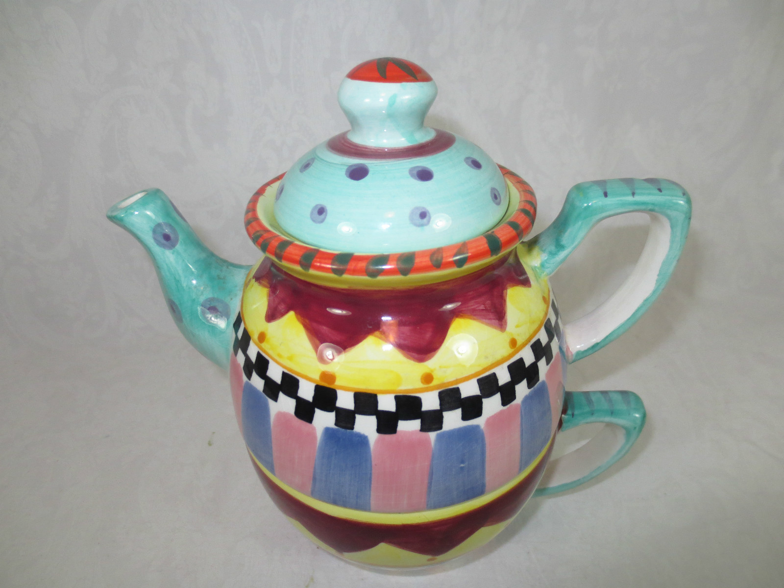 Vintage Rare WORLD BAZAARS Inc. STACKED TEAPOT & CUP ~7" - Once Piece ...