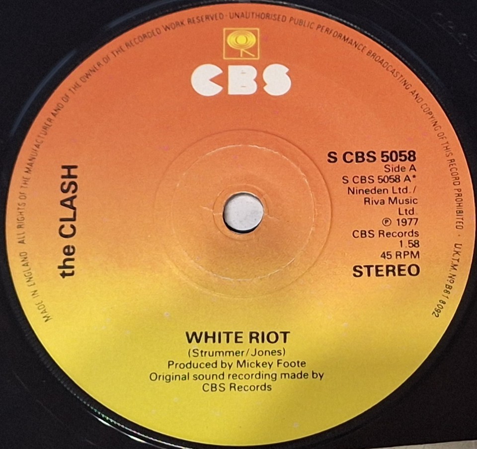 The Clash White Riot 1977 UK45 1st Press A2/B2 CBS 5058 Punk Vinyl ...