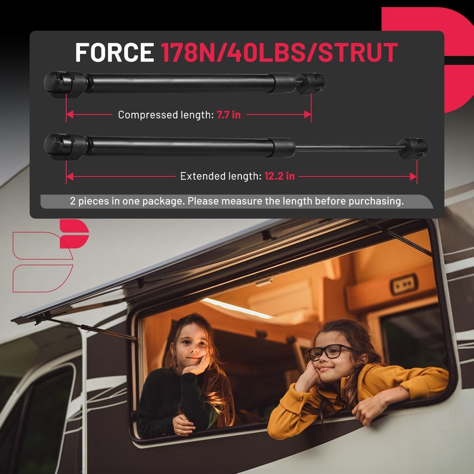 C16-11028 12" 40Lb/178N Gas Struts for Weather Guard Gull Wing Tool Box ...