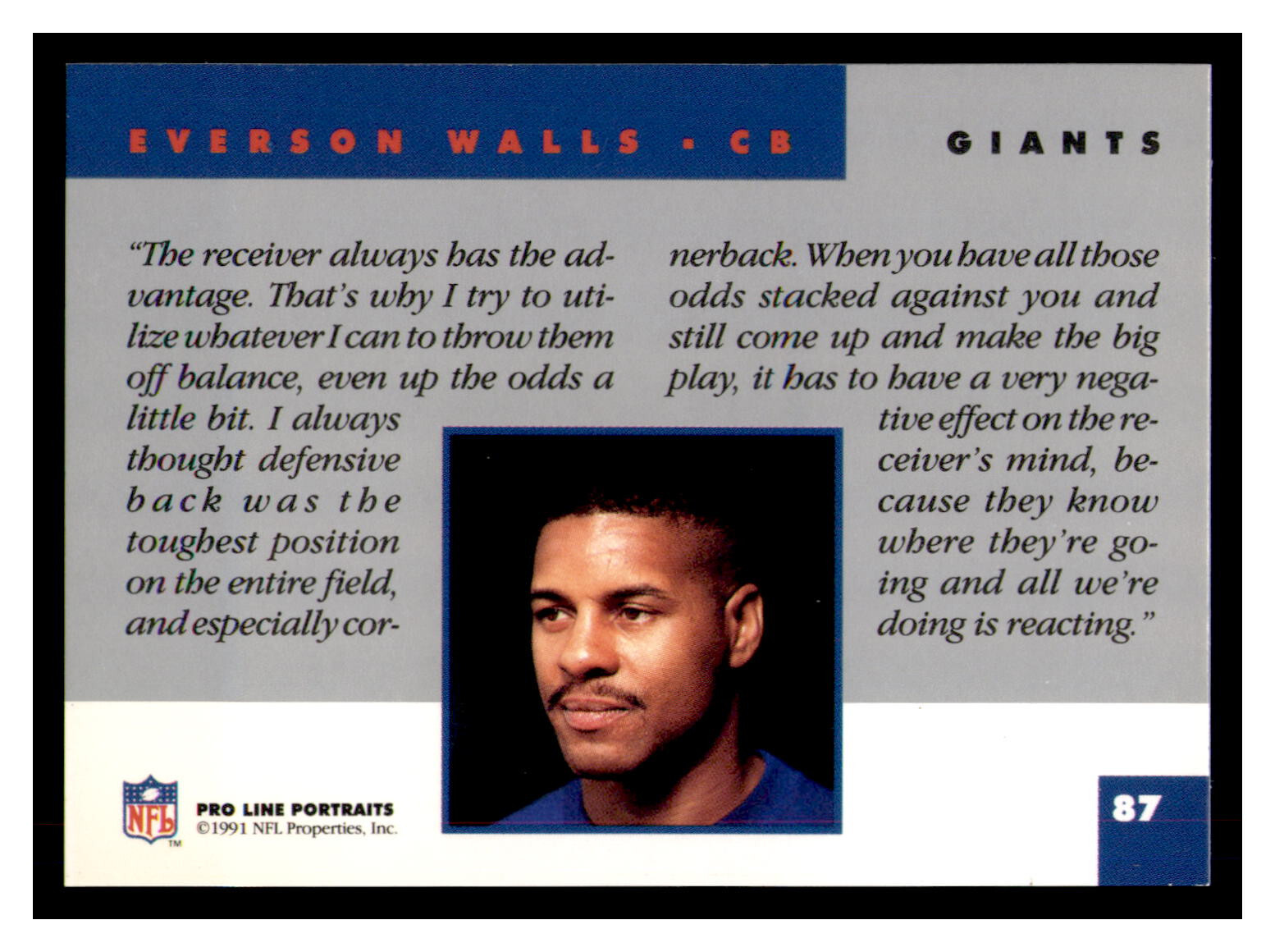 Everson Walls Signed 1991 Pro Line Card #87 Autographed Giants 84631 | eBay