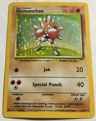1999 Pokemon TCG base Set Hitmonchan Holo Rare #7/102 NM-MT Unplayed ...