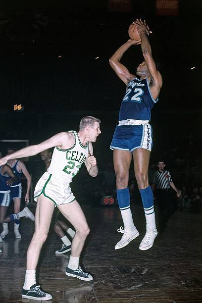 Elgin Baylor Los Angeles Lakers Shoots A Jump Shot 1963 Old Basketball ...