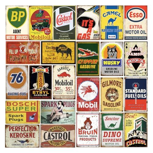24 Pieces Gas and Oil Tin Signs, Retro Vintage Metal Sign for Home Man ...
