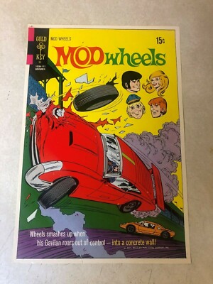 MOD WHEELS #4 ART original COVER PROOF 1971 FAST RACE CARS smash wall ...