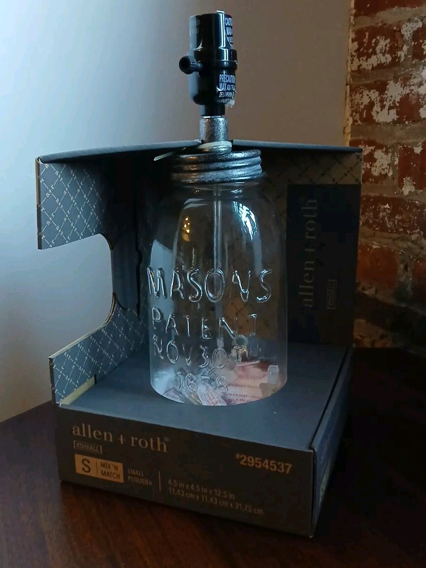 Allen Roth Kimball 4.5x4.5x12.5in Mason Jar Lamp 1858 2954536 for sale ...