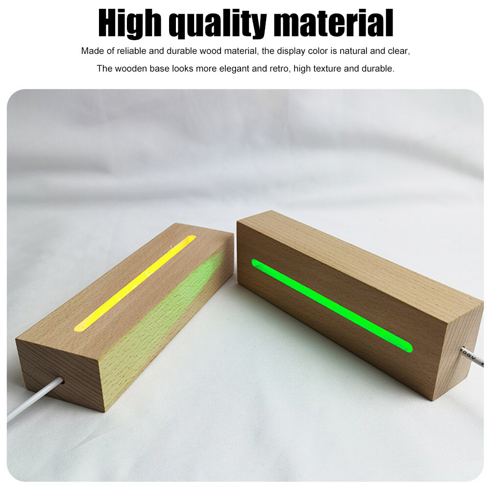 LED Light Display Base Wood Stand Rectangle USB Lamp Resin Craft Holder ...