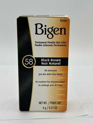 BIGEN #58 Black Brown POWDER HAIR COLOR No Ammonia Mix W/Water 0.21 oz ...
