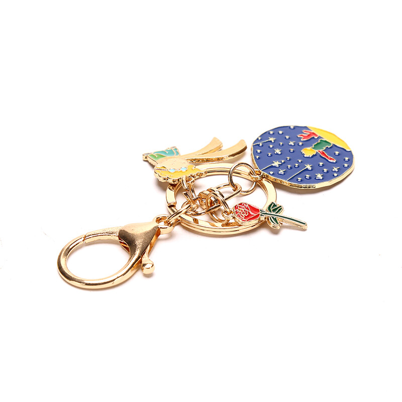 Fashion Metal Rose Keychains Starry Little Prince Keyring Creative Boy ...