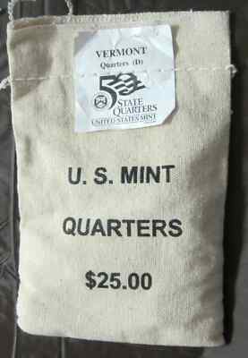 2001 D Vermont State Quarter Unopened Bag $25 (100 Coin) US Mint BU ...