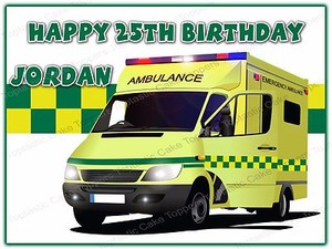 Personalised Ambulance Paramedic Medic Edible Icing Birthday Party Cake ...