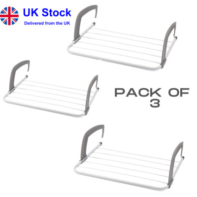 3 Pack of Radiator Clothes Airer Over Door Drying Rack Rail Hanger ...