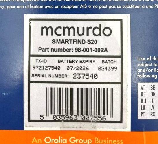 MCMURDO SMARTFIND S20 98-001-002A AIS SURVIVOR RECOVERY SYSTEM | eBay
