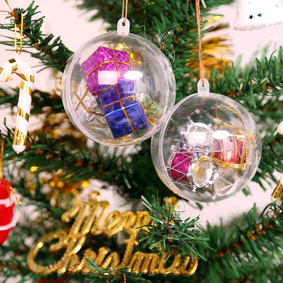 20-200 Clear Plastic Christmas Balls Baubles Sphere Fillable Xmas Tree ...