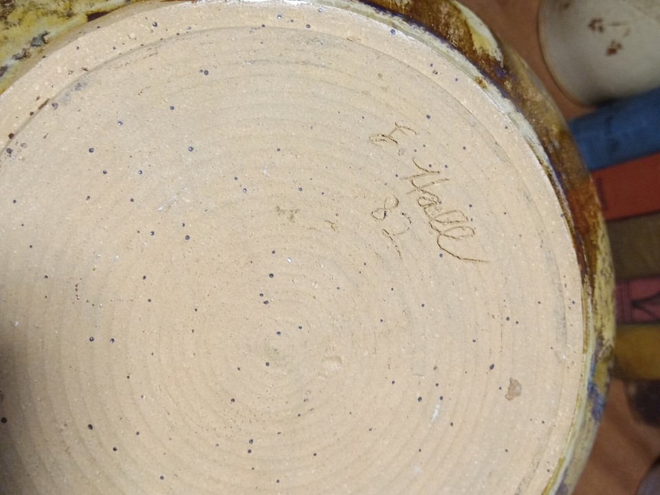 Vintage 1982 L. Hall Hand Turned 9" Multicolor Clay Pottery Bowl Signed ...