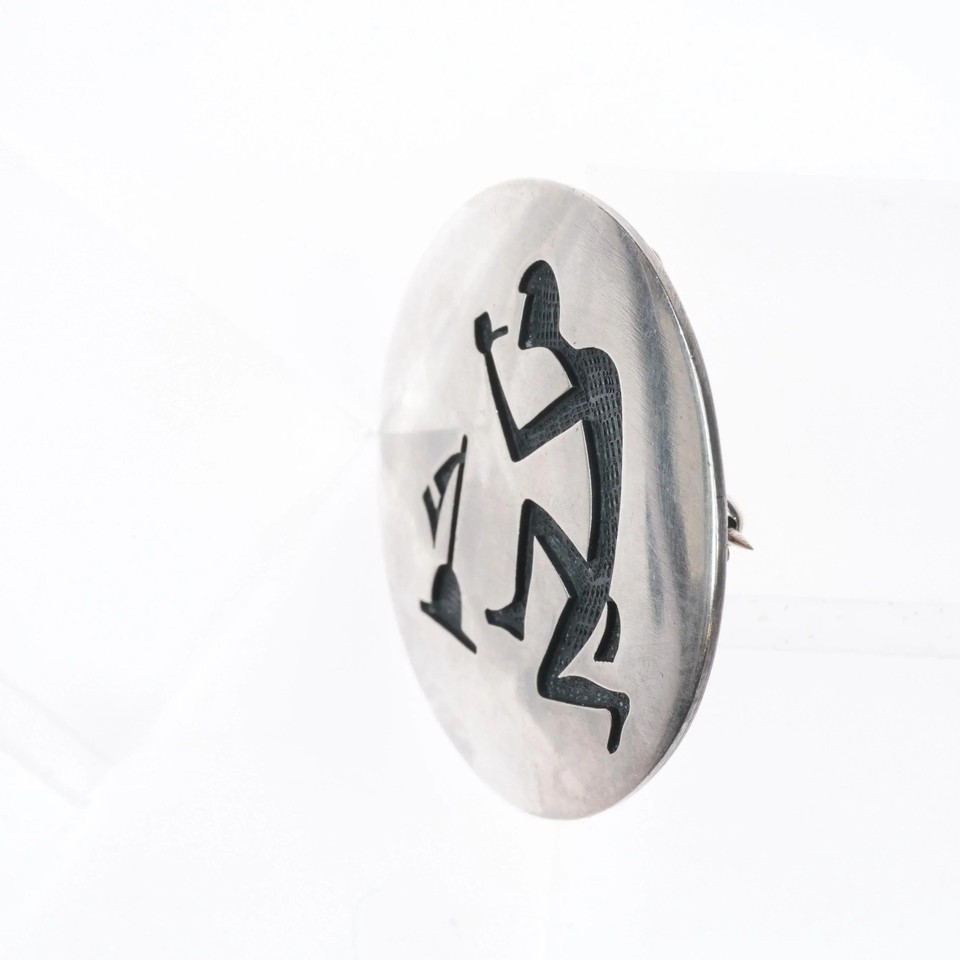 Ramon Albert Jr Dalangyawma Hopi Overlay Kokopelli pendant/pin sterling ...