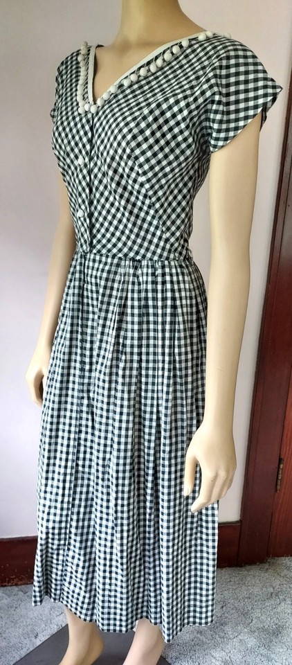 Vintage 50s "Isabel Collins Original" Black & White Checked Dress. | eBay