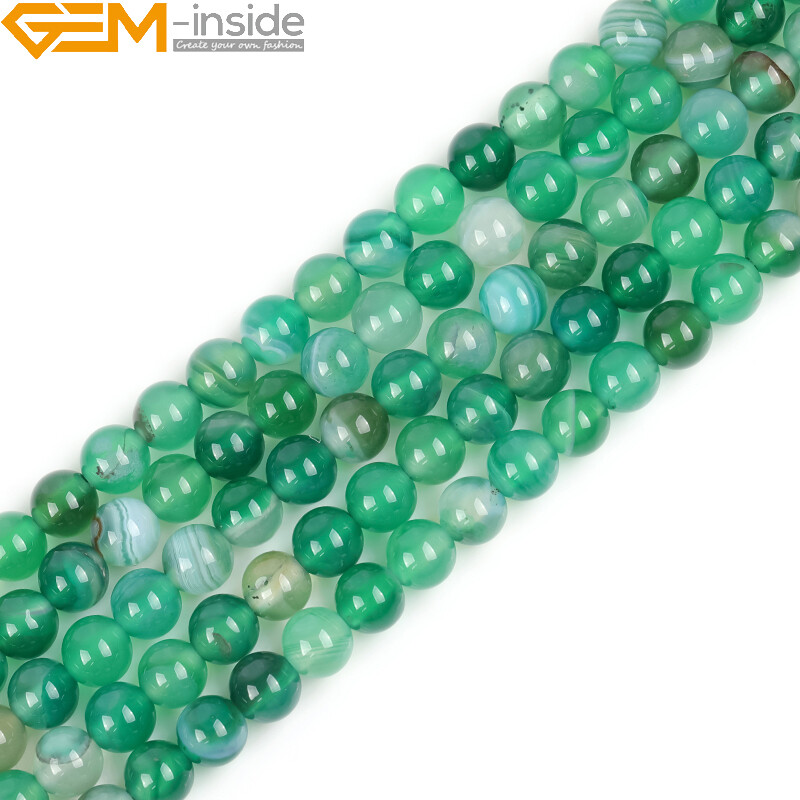 Natural Green Agate Banded Gem Stone Beads For Jewelry Making Strand 15 ...