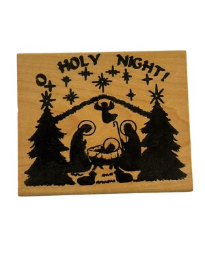 O Holy Night Nativity Scene Christmas Wood Mounted Rubber Stamp ...