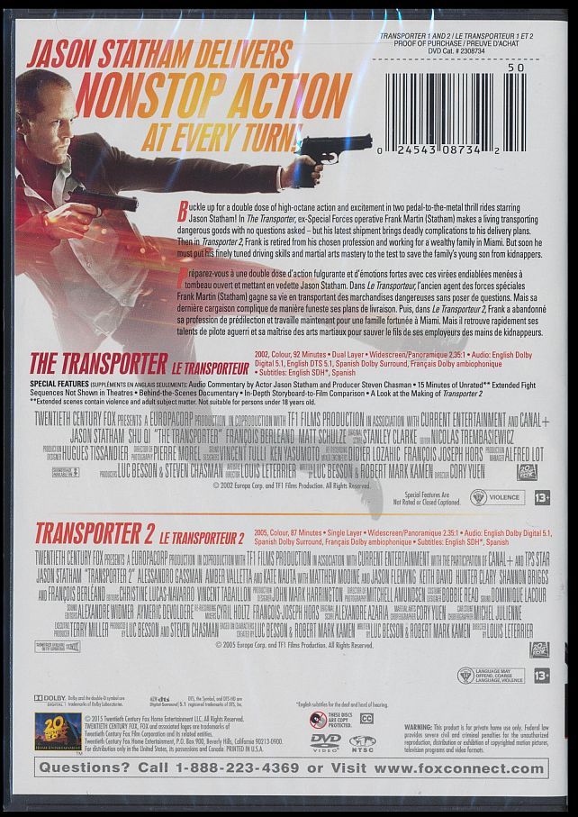 Transporter/Transporter 2 (DVD, 2015, Canadian) BRAND NEW Jason Statham ...