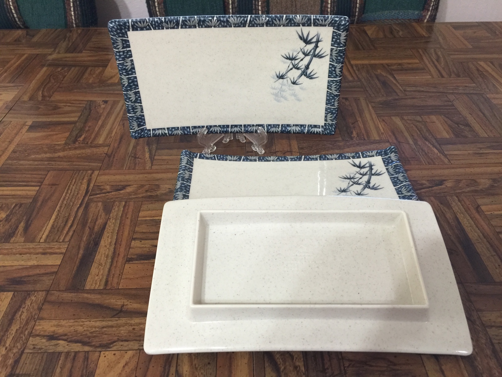 Vintage Picnic Plates #8786 Hoover Blue Bamboo Pattern Oblong Lot of 3 ...