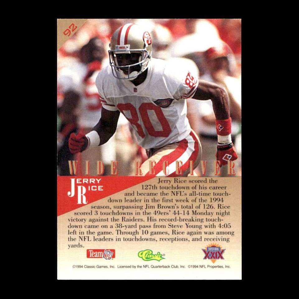 Jerry Rice 1994 Classic San Francisco 49ers #92 R307 | eBay