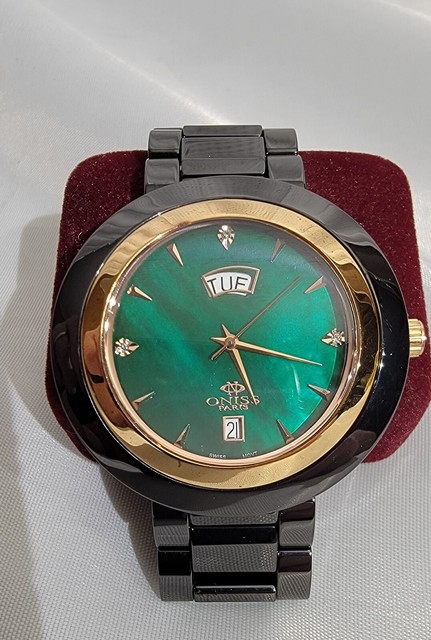 Oniss Paris Womens Ceramic Watch ON609 Green Dial Black/Charcoal ...