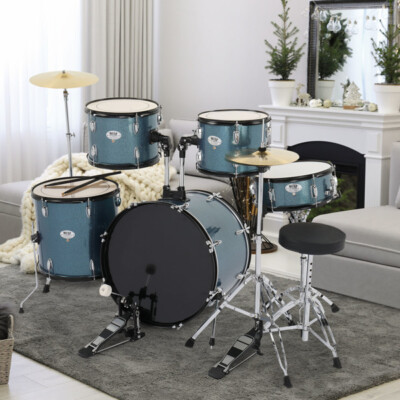 MCH full-size adult drum set set of 5 pieces black bass drum, snares ...