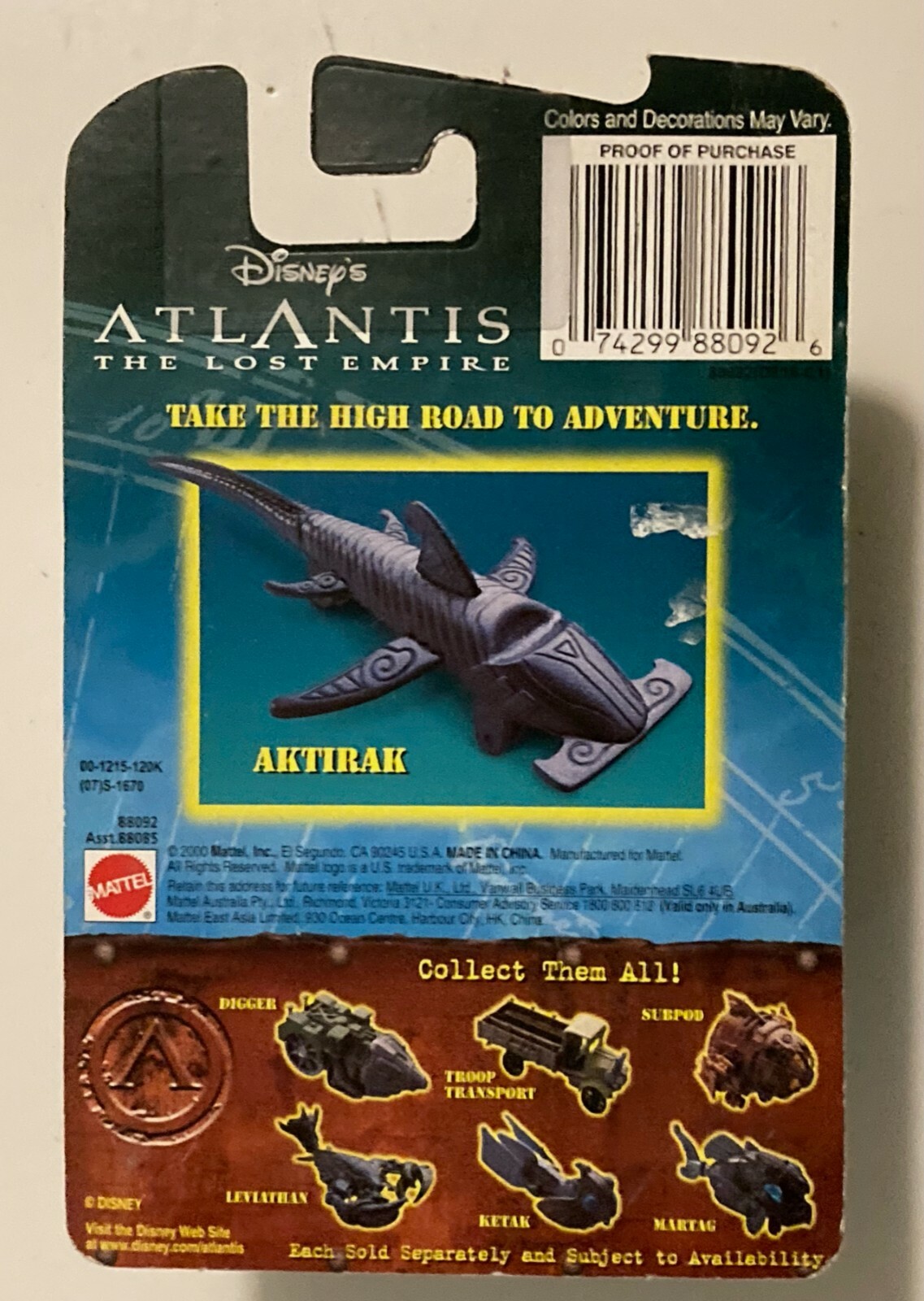 2000+Mattel+Disney+S+Atlantis+The+Lost+Empire+AKTIRAK+Die+Cast+Figure ...