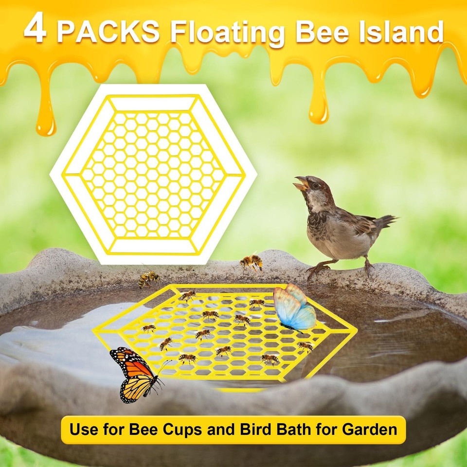 4 Pack Floating Bee Island, 7.1 Inch Bee Watering Station, Bee Bath Bee ...