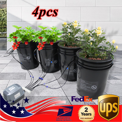 4 Bucket 5 Gal DWC Hydroponics Grow System with Top Drip Irrigation ...
