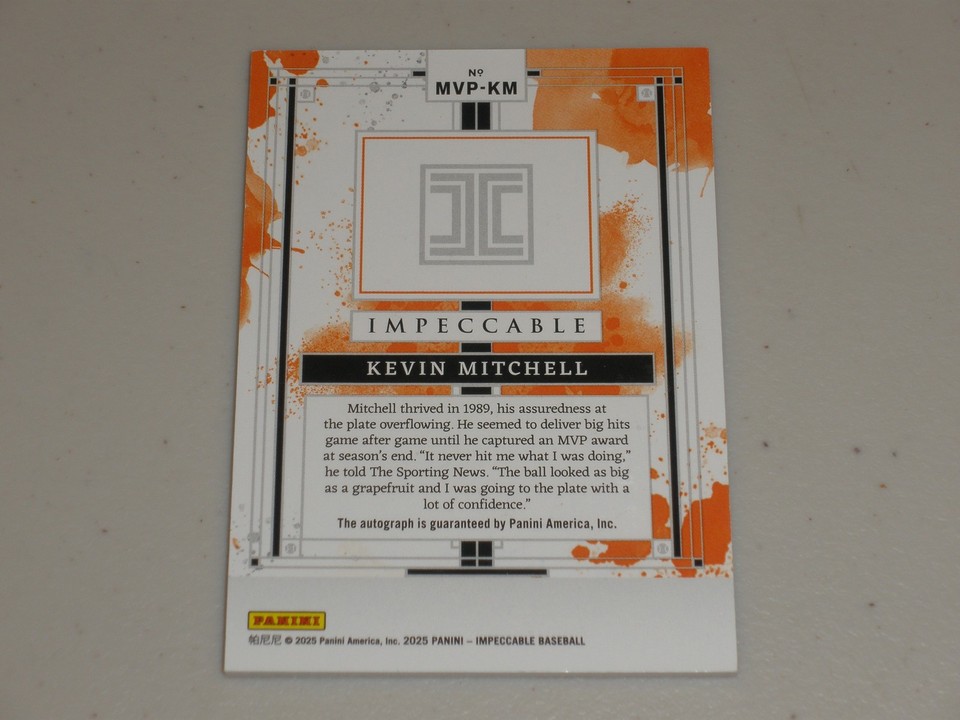 2025 Panini Impeccable Numbers Autograph Auto #KM Kevin Mitchell 73/89 ...