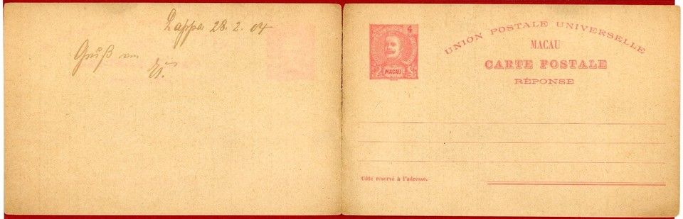 Macau China 1904, 4a Double Reply Postal Card, to Tsingtao, China | eBay
