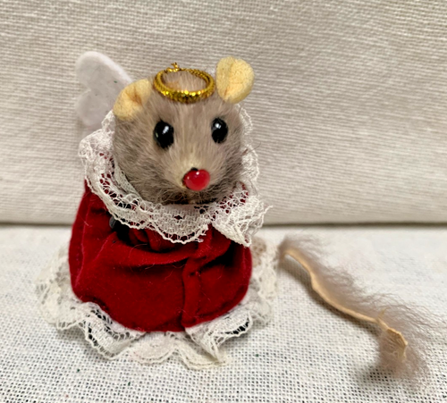 Vintage RUSS Real Fur Christmas Angel MOUSE w/Red Velvet Dress Wings ...