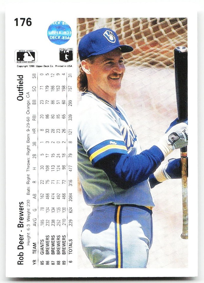 🔥 1990 Upper Deck #176b Rob Deer | eBay