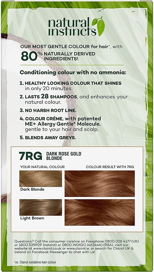 CLAIROL NATURAL INSTINCTS HAIR COLOR DYE NO AMMONIA 7RG DARK ROSE GOLD ...