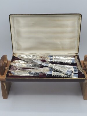 Vtg German Knife Set Durex de Luxe Hand Forged Sterling Silver Inlay ...