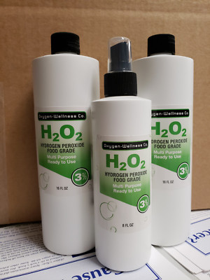 ️ 3 Bottle Food Grade Hydrogen Peroxide 3% H2O2 2) 16oz + 8oz Spray ...