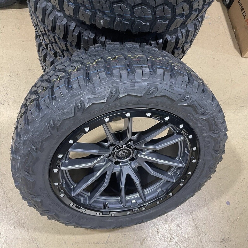 20x10 Fuel D680 Gray Rebel 33" MT Wheel Tires Package 8x170 Ford Super ...