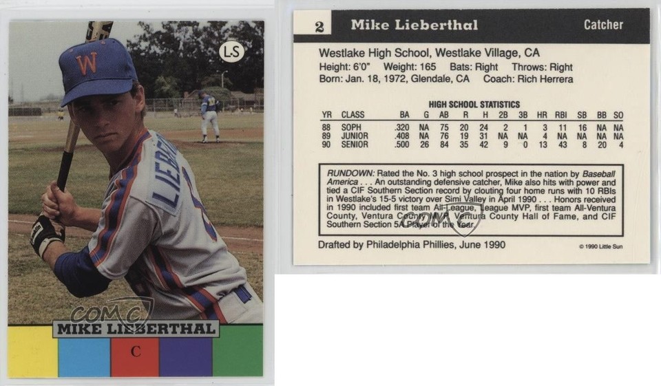 1990 Little Sun High School Prospects Mike Lieberthal #2 0q3 | eBay