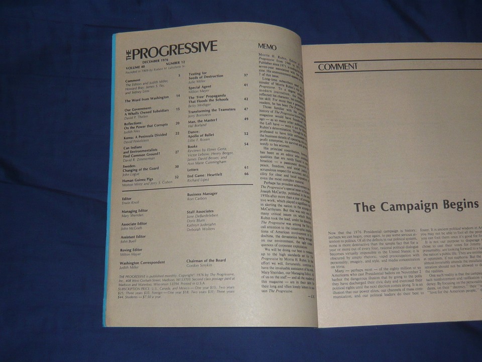 The Progressive magazine / December 1976 / Korea / Human Guinea Pigs | eBay
