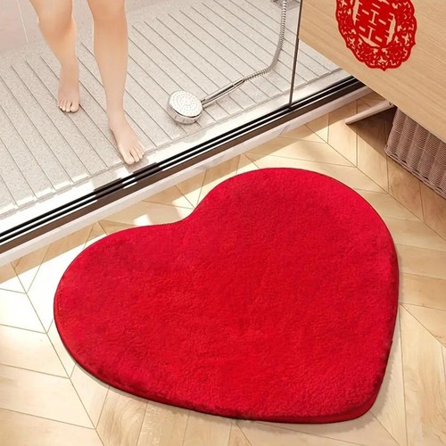 Red Heart Rug Bedroom Bedside Floor Cushion Living Room Mat Anti-Slip ...