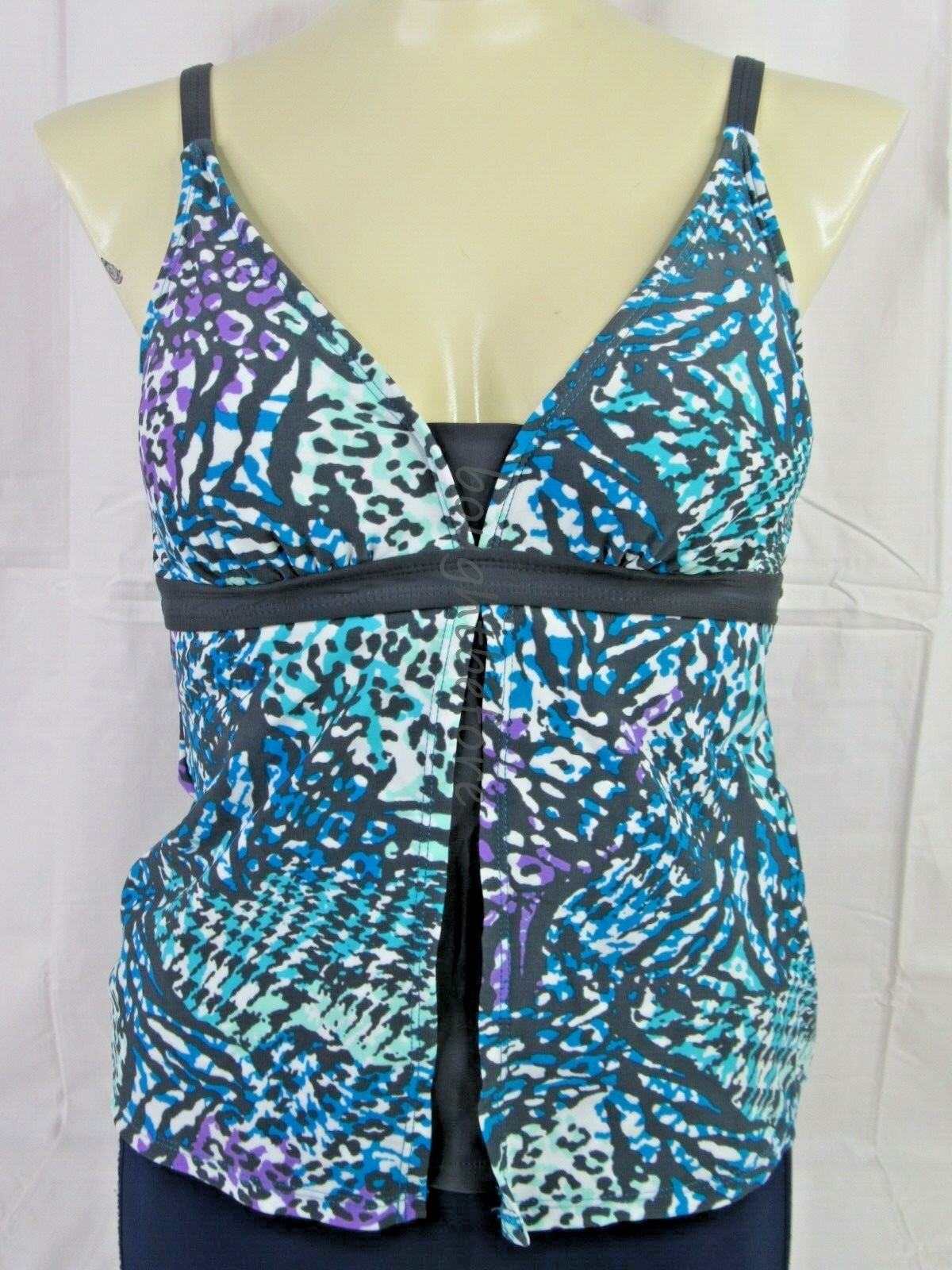 Free Country Tankini Swimsuit Top Womens Sz 1X (16W-18W) Split Front 40 ...