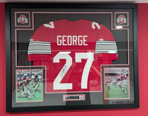 Eddie George Autographed Framed Red Ohio State Buckeyes OSU Jersey JSA ...
