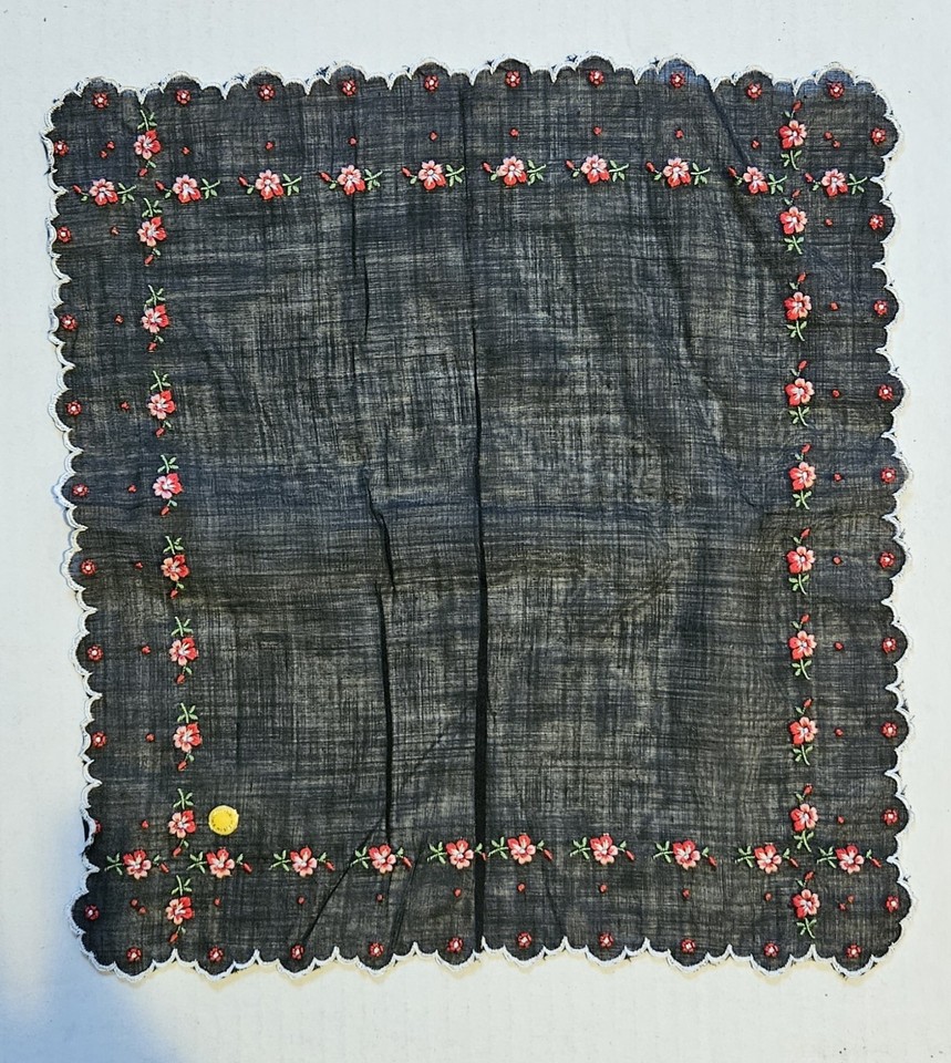 Vintage MC Sheer Black Handkerchief Hanky Embroidered Roses Edging From ...