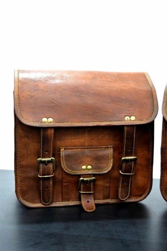 2 Motorcycle Saddlebags 2 Side Bag Brown Goat Leather Saddlebag 2 Bag ...