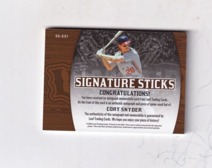 2024 CORY SNYDER LEAF LUMBER GU BAT & AUTO/AUTOGRAPH 26/35 CLEVELAND ...