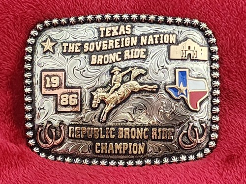 RODEO BRONC RIDING CHAMPION PRO TROPHY BUCKLE☆REPUBLIC OF TEXAS☆VINTAGE ...