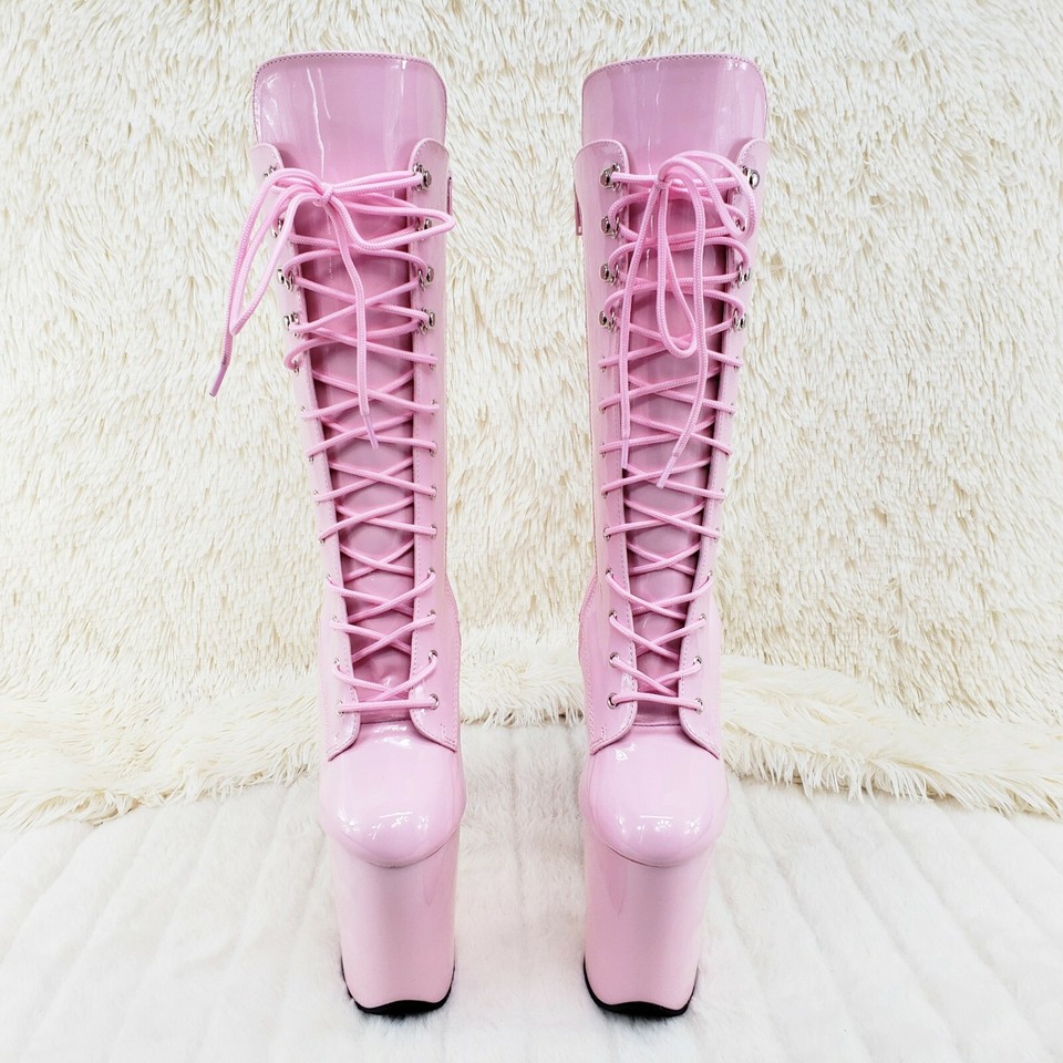 Flamingo 1050 Baby Pink Patent 8" Heel Platform Mid Calf Boots US SIZES ...