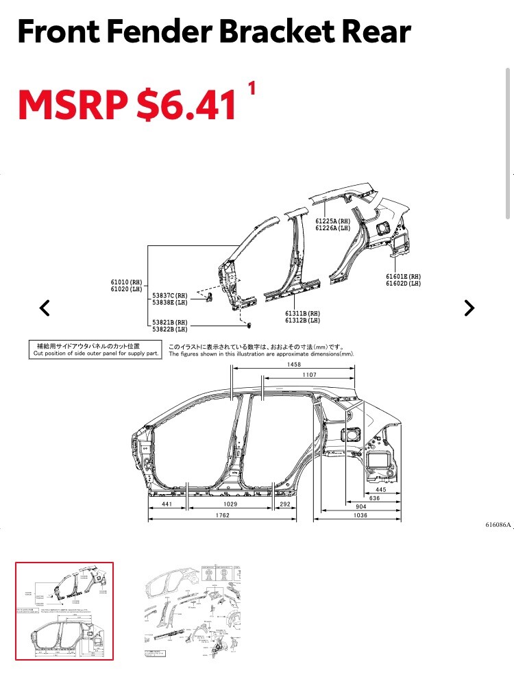 Genuine OEM 2019-23 Rav4 Toyota 53821-0R040 Bracket Fender Front, Lower ...